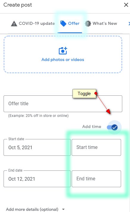 New Google My Business Feature: "Add Time" Option for "Offer" Google ...